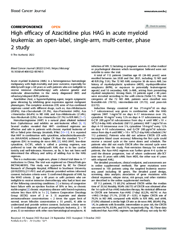 (PDF) High efficacy of Azacitidine plus HAG in acute myeloid leukemia ...