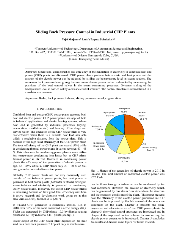 (PDF) Sliding Back Pressure Control in Industrial CHP Plants
