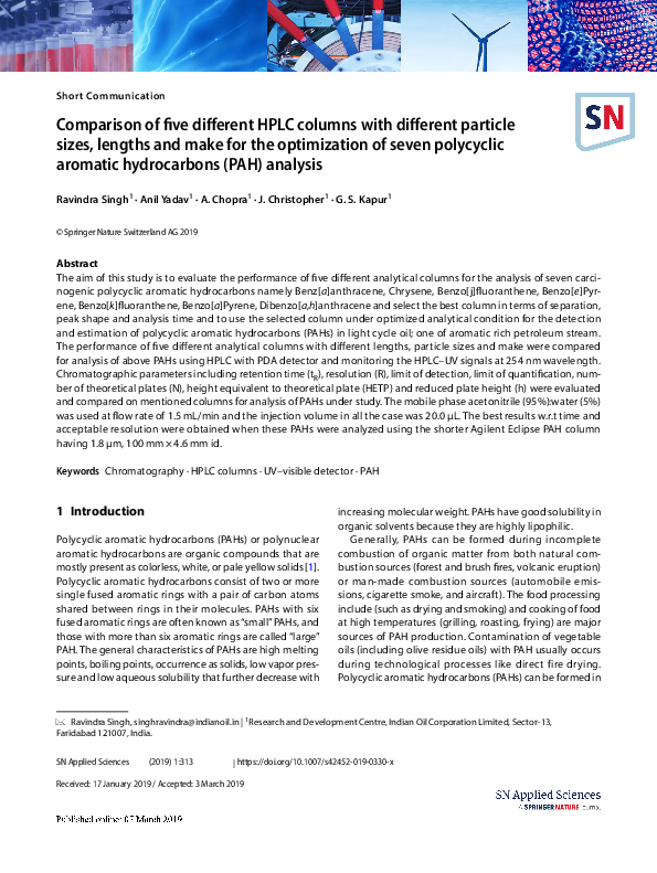 (PDF) Comparison of five different HPLC columns with different particle ...