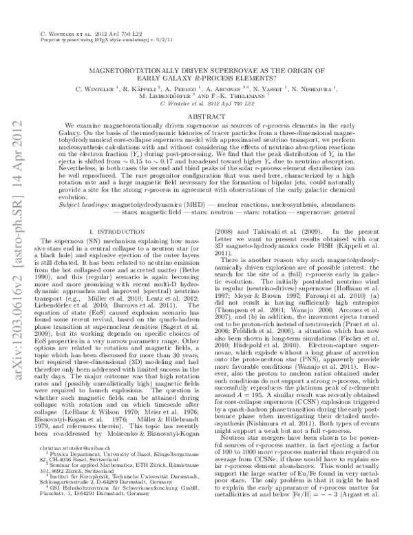 (PDF) MAGNETOROTATIONALLY DRIVEN SUPERNOVAE AS THE ORIGIN OF EARLY ...