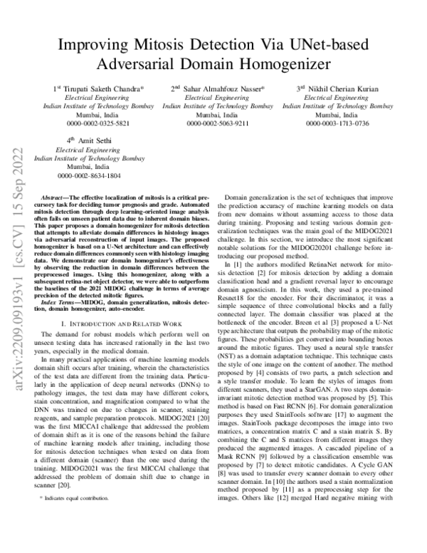 (PDF) Improving Mitosis Detection Via UNet-based Adversarial Domain ...