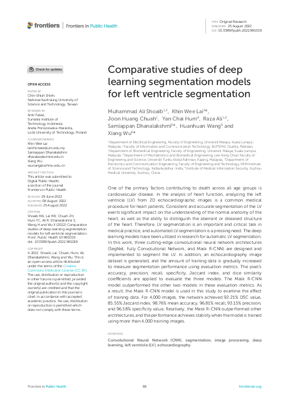 (PDF) Comparative studies of deep learning segmentation models for left ventricle segmentation
