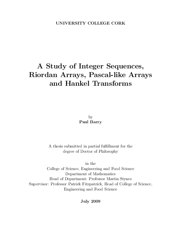 (PDF) A Study of Integer Sequences, Riordan Arrays, Pascal-like Arrays ...