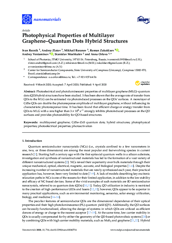 (PDF) Photophysical Properties of Multilayer Graphene–Quantum Dots ...