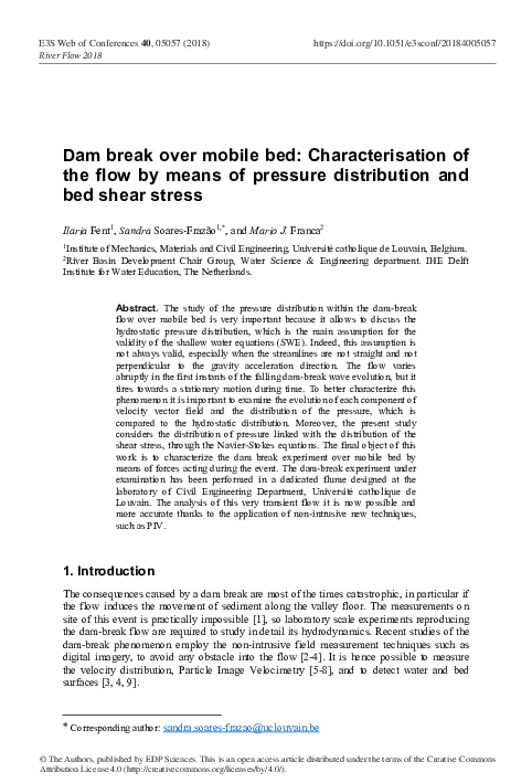 (PDF) Dam break over mobile bed: Characterisation ofthe flow by means ...