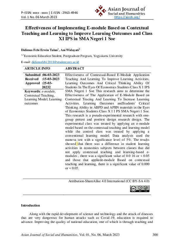 Pdf Effectiveness Of Implementing E Module Based On Contextual