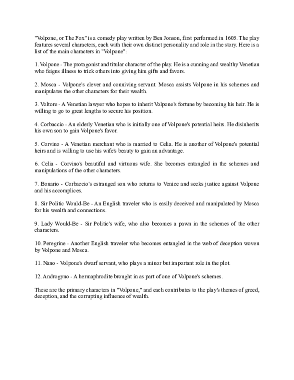 (PDF) Volpone character list