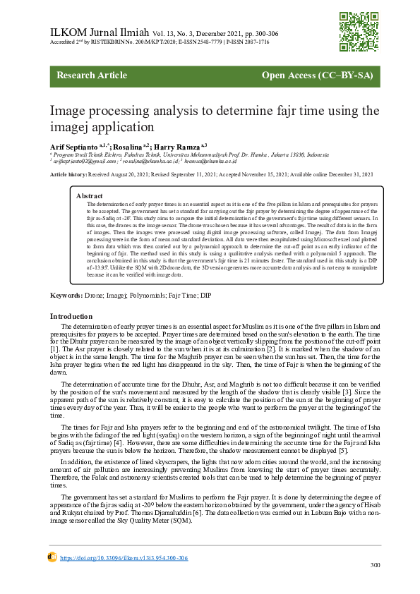 Pdf Image Processing Analysis To Determine Fajr Time Using The Imagej
