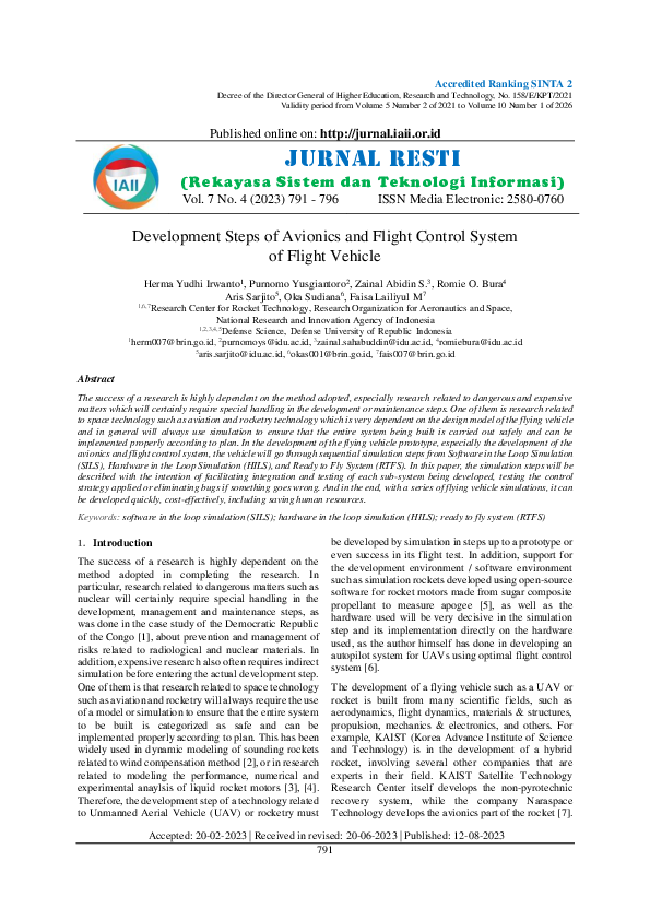 (PDF) Development Steps of Avionics and Flight Control System of Flight Vehicle