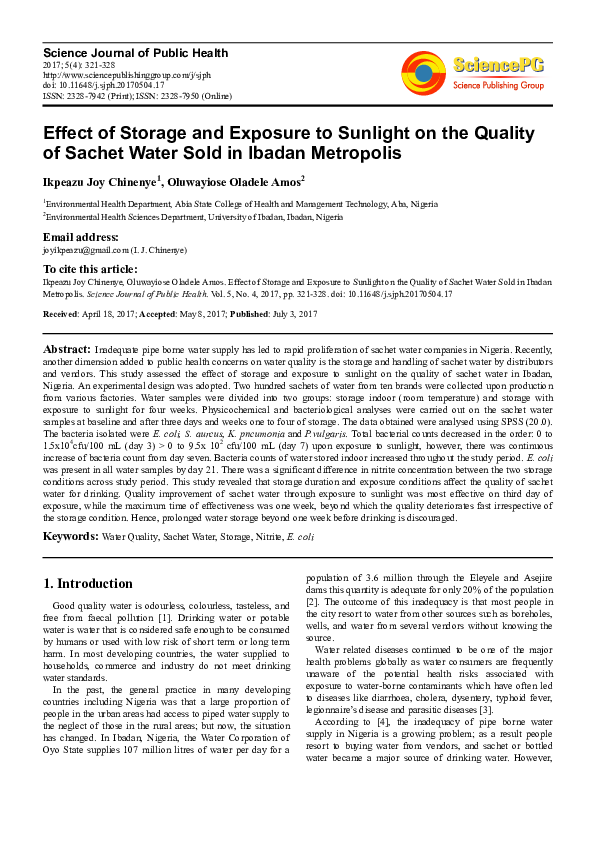 (PDF) Effect of Storage and Exposure to Sunlight on the Quality of ...