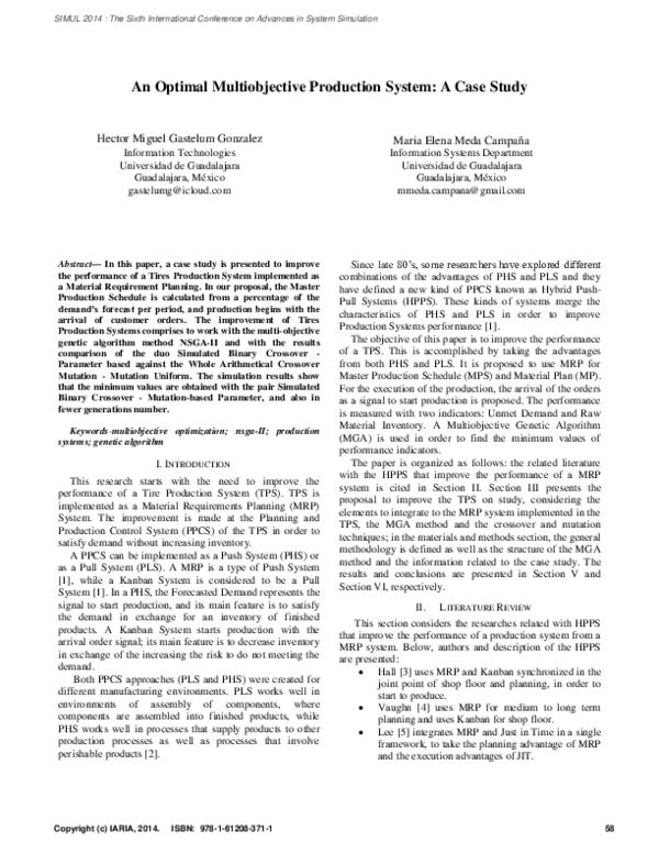 (PDF) An Optimal Multiobjective Production System, A Case Study
