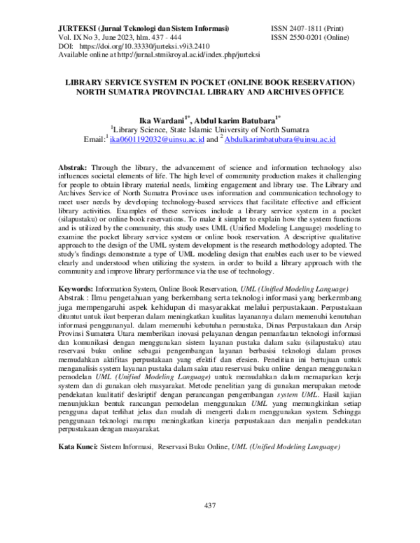 (PDF) Library Service System in Pocket (Online Book Reservation) North ...