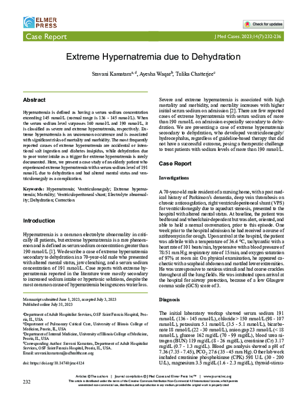 (PDF) Extreme Hypernatremia due to Dehydration