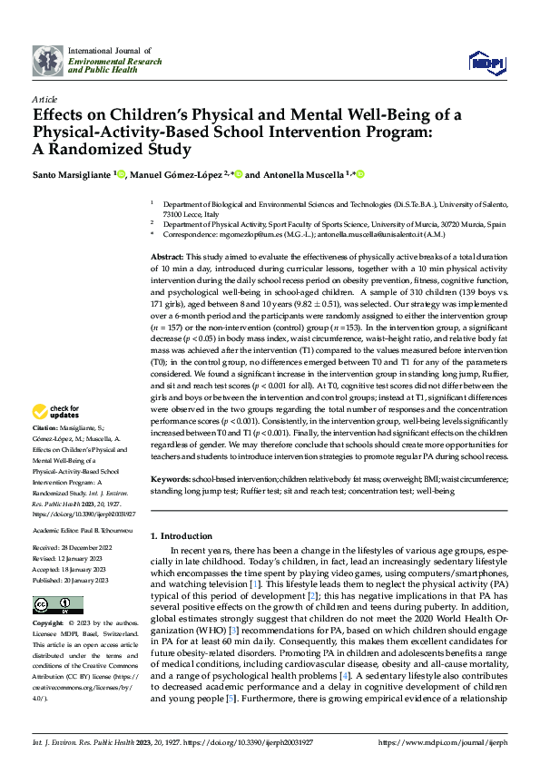 (PDF) Effects on Children’s Physical and Mental Well-Being of a Physical-Activity-Based School ...