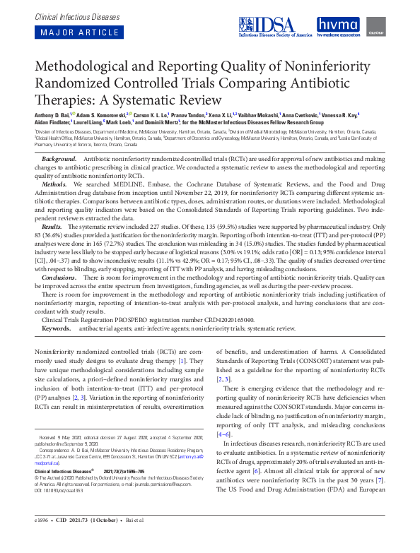 (PDF) Methodological and Reporting Quality of Noninferiority Randomized ...