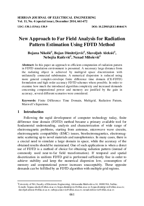 (PDF) New approach to far field analysis for radiation pattern estimation using FDTD method