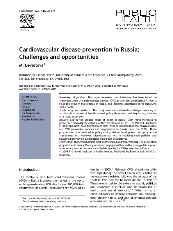 (PDF) Cardiovascular disease prevention in Russia: Challenges and opportunities