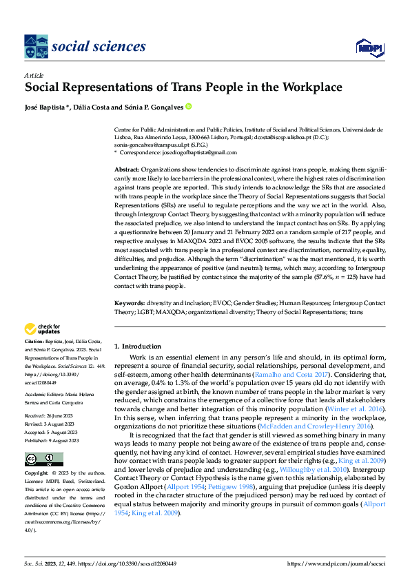 (PDF) Social Representations of Trans People in the Workplace