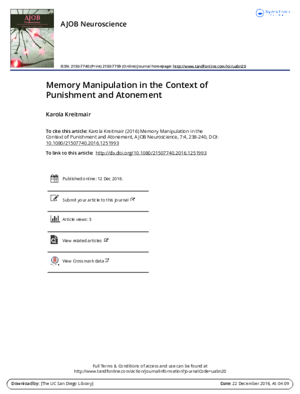 (PDF) Memory Manipulation in the Context of Punishment and Atonement | Karola Kreitmair ...