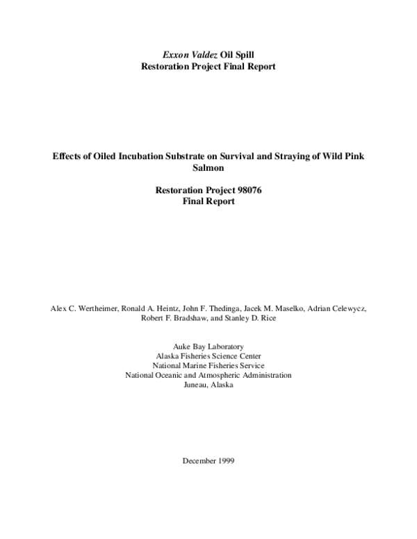 (PDF) Exxon Valdez Oil Spill Restoration Project Final Report Prince ...