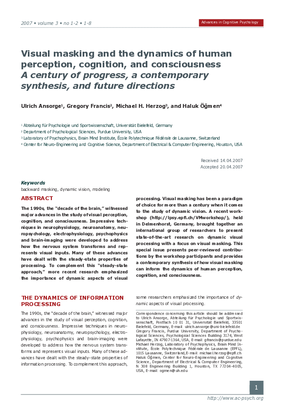 (PDF) Visual masking and the dynamics of human perception, cognition ...