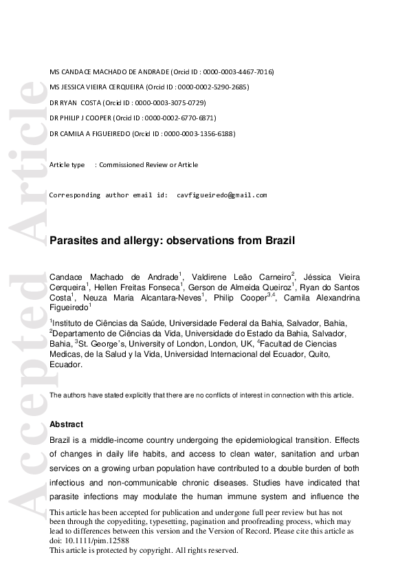 (PDF) Parasites and allergy: observations from Brazil