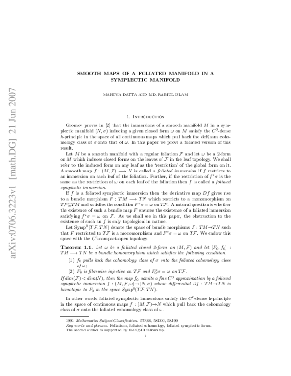 (PDF) Smooth maps of a foliated manifold in a symplectic manifold