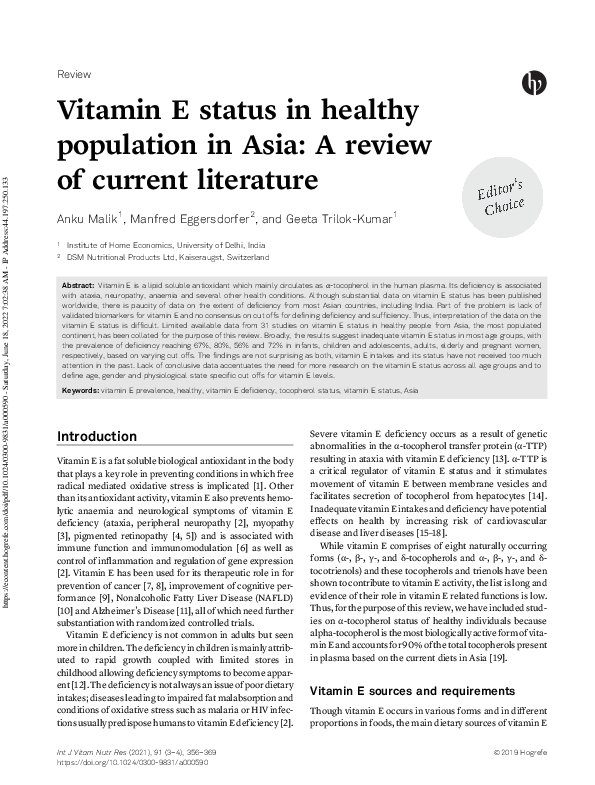 (PDF) Vitamin E status in healthy population in Asia: A review of ...