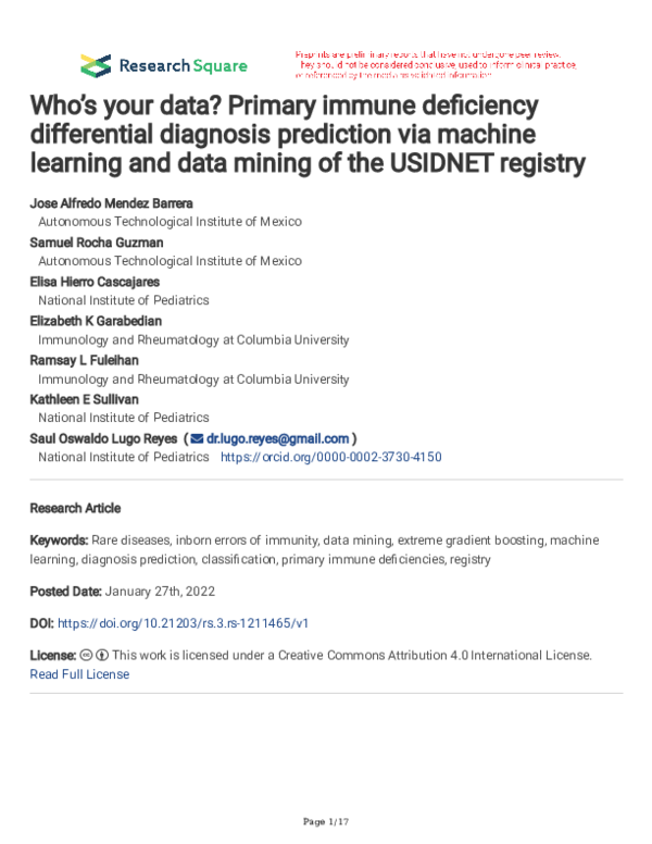 (PDF) Who’s your data? Primary immune deficiency differential diagnosis ...