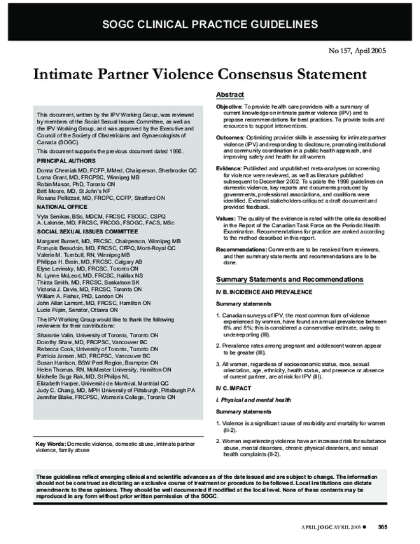 (PDF) RETIRED: Intimate Partner Violence Consensus Statement