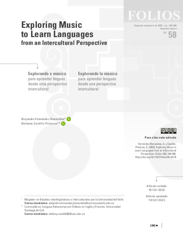 (PDF) Exploring Music to Learn Languages from an Intercultural Perspective