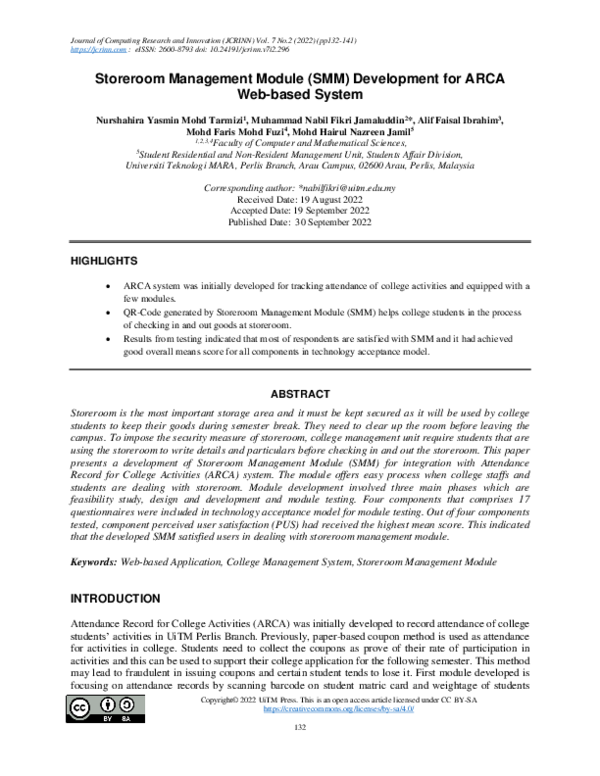 (PDF) Storeroom Management Module (SMM) Development for ARCA Web-based ...