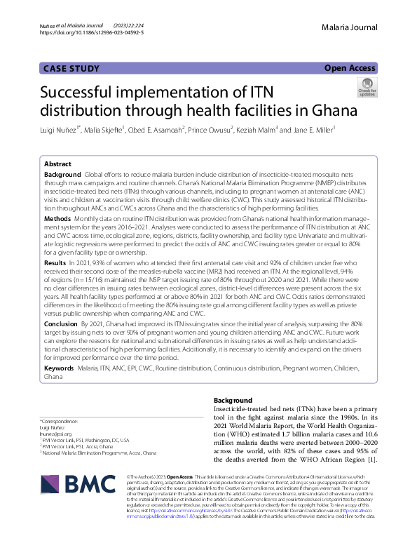 (PDF) Successful implementation of ITN distribution through health ...