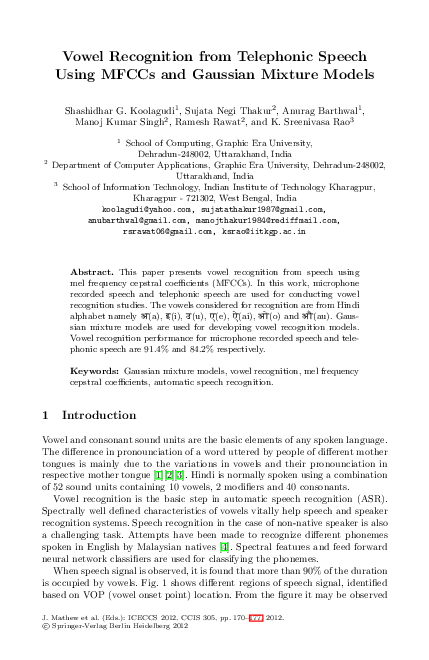 (PDF) Vowel Recognition from Telephonic Speech Using MFCCs and Gaussian Mixture Models