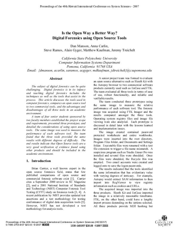 Pdf Is The Open Way A Better Way Digital Forensics Using Open Source Tools