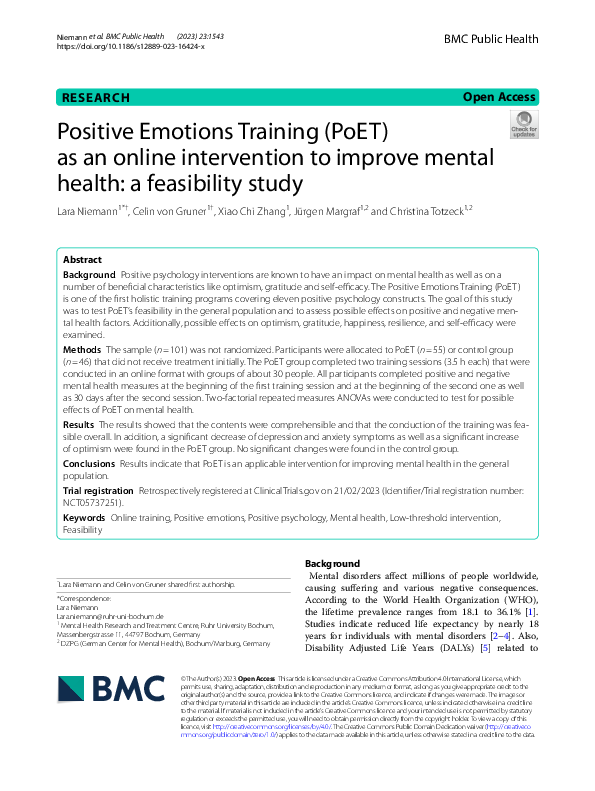 (PDF) Positive Emotions Training (PoET) as an Online Intervention to ...