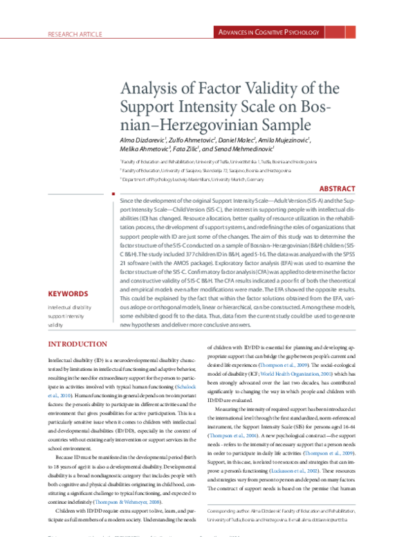 (PDF) Support Intensity Scale—Child Version; Bosnian–Herzegovinian Version