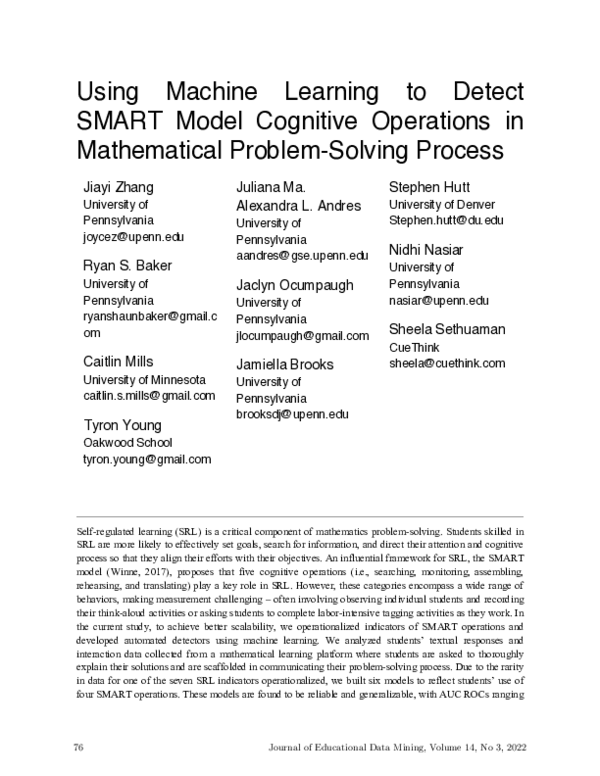 (PDF) Using Machine Learning to Detect SMART Model Cognitive Operations ...
