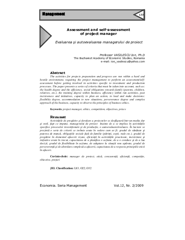 (PDF) Assessment and self-assessment of project manager