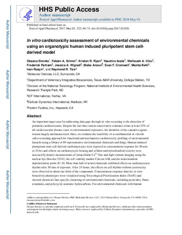 (PDF) In vitro cardiotoxicity assessment of environmental chemicals using an organotypic human ...