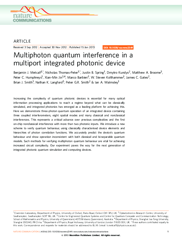 (PDF) Multiphoton quantum interference in a multiport integrated photonic device
