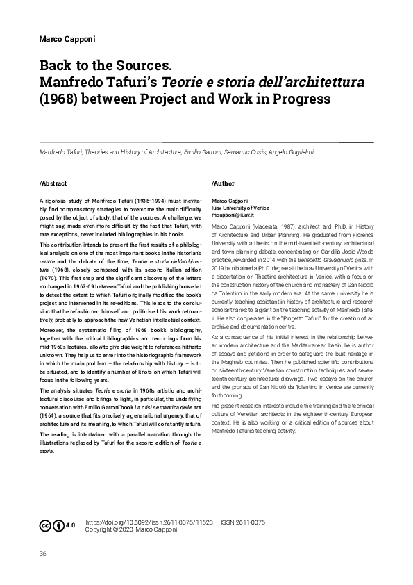 (PDF) Back to the Sources: Manfredo Tafuri's Teorie e storia dell ...
