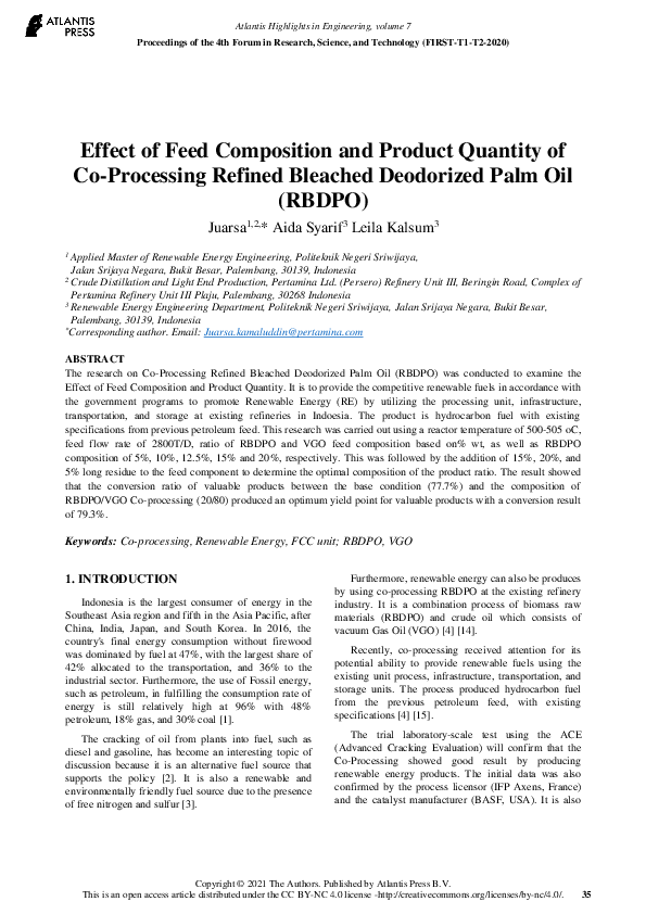 (PDF) Effect of Feed Composition and Product Quantity of Co-Processing ...