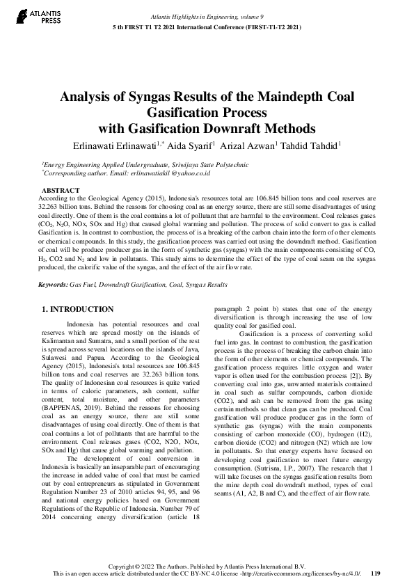(PDF) Analysis of Syngas Results of the Maindepth Coal Gasification ...