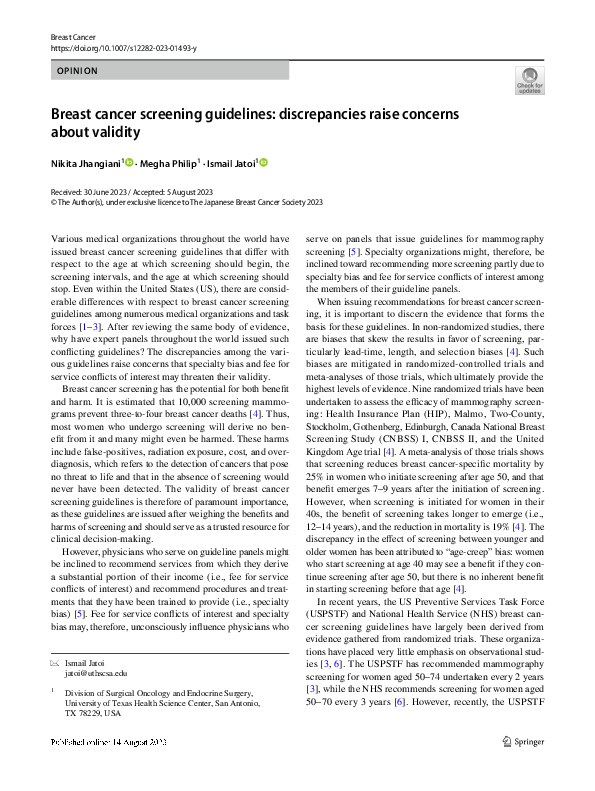 (PDF) Breast cancer screening guidelines: discrepancies raise concerns ...