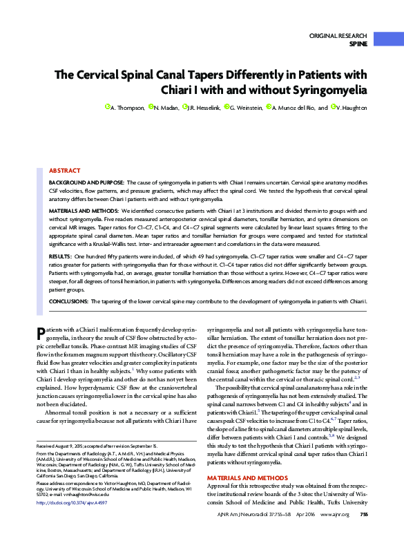 (PDF) The Cervical Spinal Canal Tapers Differently in Patients with ...