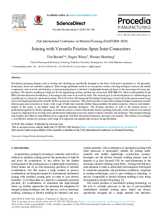 (PDF) Joining with Versatile Friction-Spun Joint Connectors