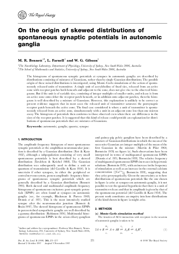 (PDF) On the origin of skewed distributions of spontaneous synaptic potentials in autonomic ganglia