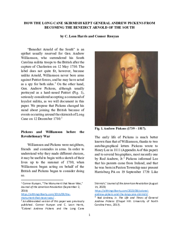 (PDF) HOW THE LONG CANE SKIRMISH KEPT GENERAL ANDREW PICKENS FROM ...