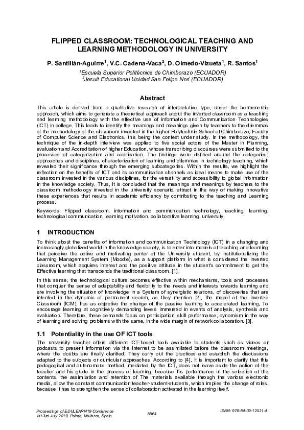 (PDF) Flipped Classroom: Technological Teaching and Learning Methodology in University